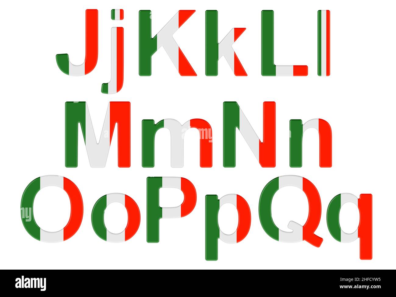 Letters with Irish flag. J, K, L, M, N, O, P uppercase and lowercase ...