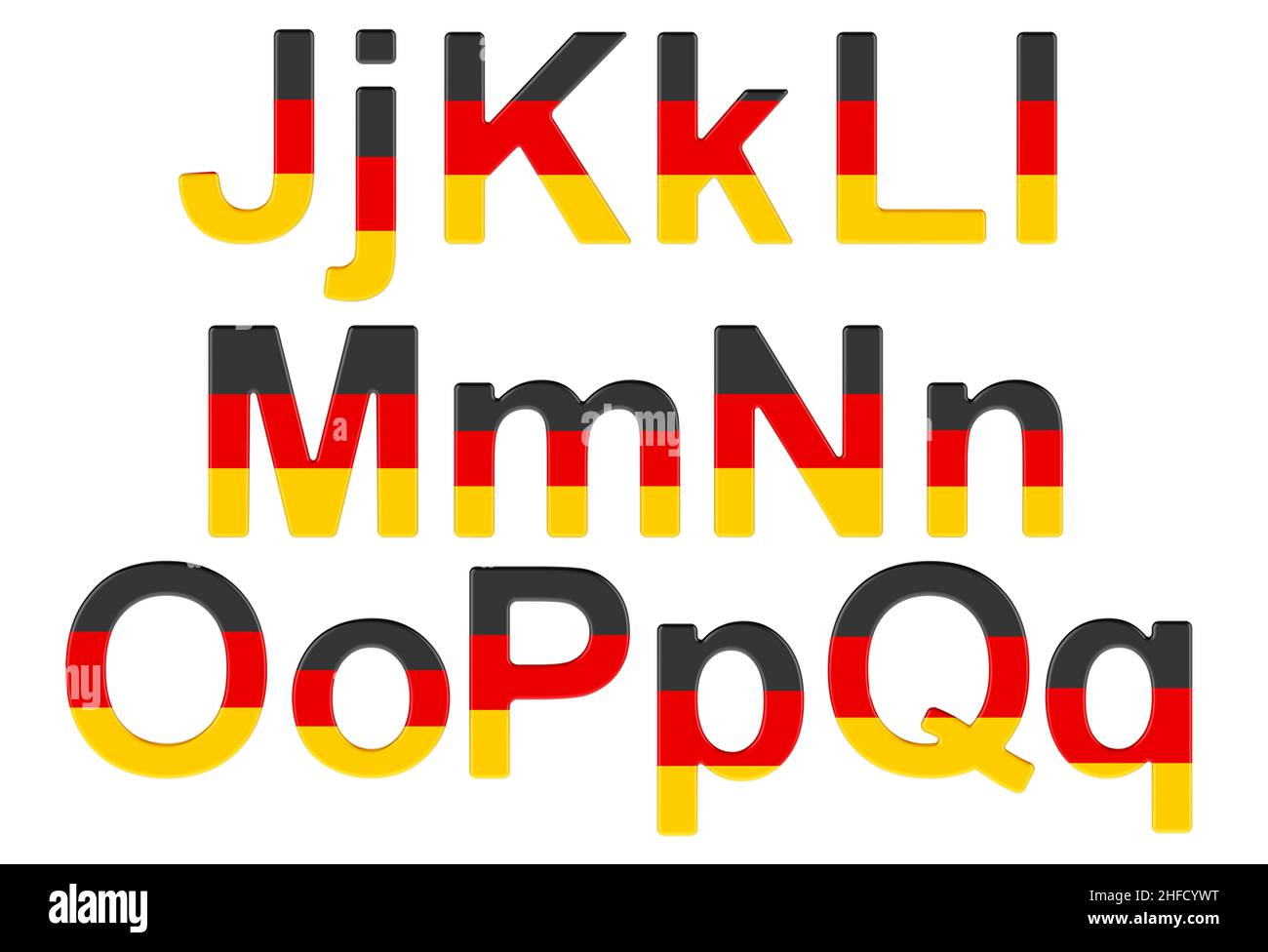 Letters with German flag. J, K, L, M, N, O, P uppercase and lowercase ...