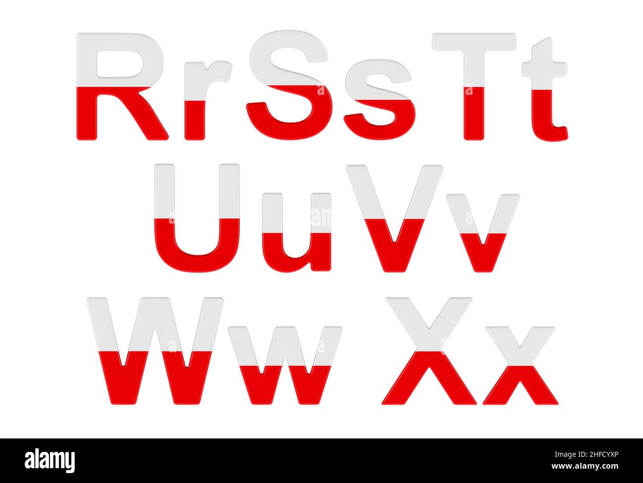 Letters with Polish flag. R, S, T, U, V, W, X uppercase and lowercase ...