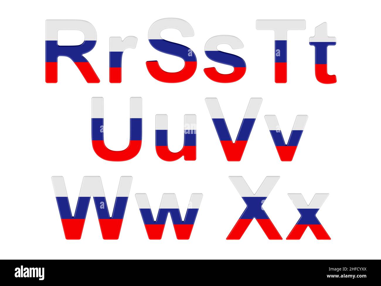 Letters with Russian flag. R, S, T, U, V, W, X uppercase and lowercase ...
