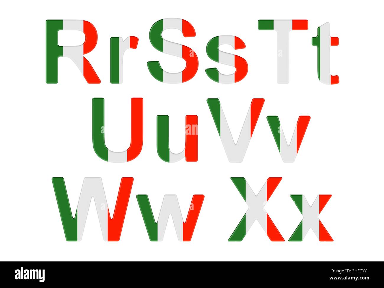Letters with Irish flag. R, S, T, U, V, W, X uppercase and lowercase ...