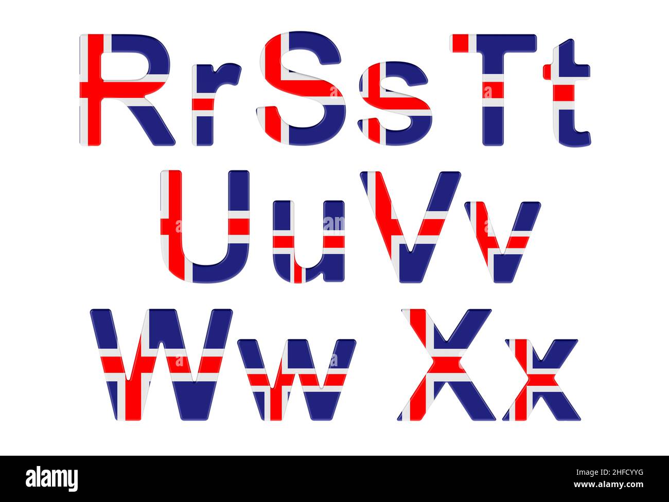 Letters with Icelandic flag. R, S, T, U, V, W, X uppercase and ...