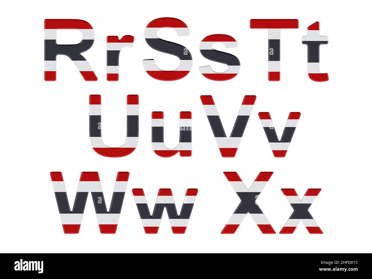 Letters with Thai flag. R, S, T, U, V, W, X uppercase and lowercase ...