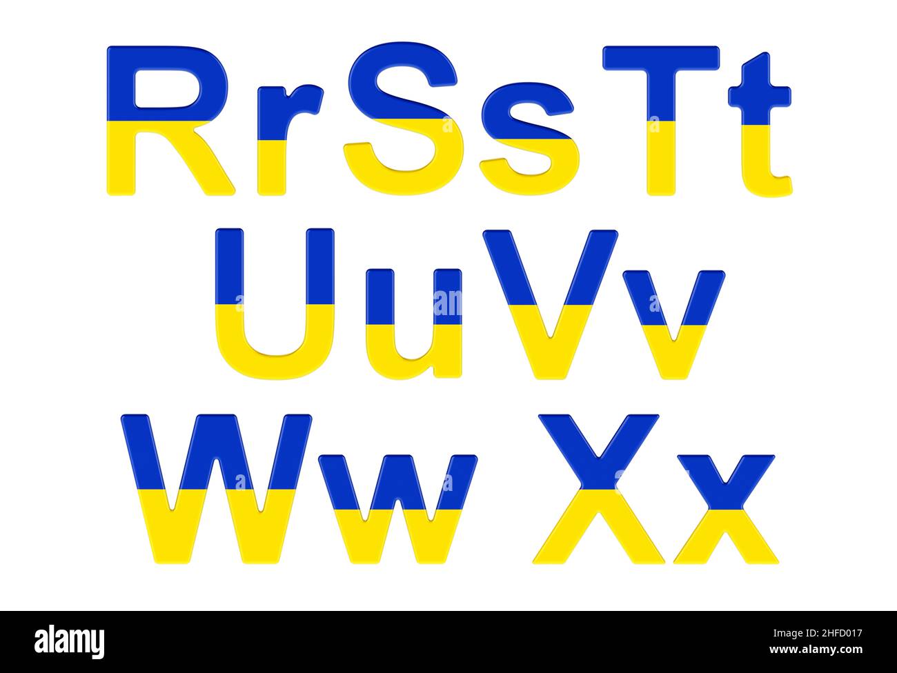 Letters with Ukrainian flag. R, S, T, U, V, W, X uppercase and ...