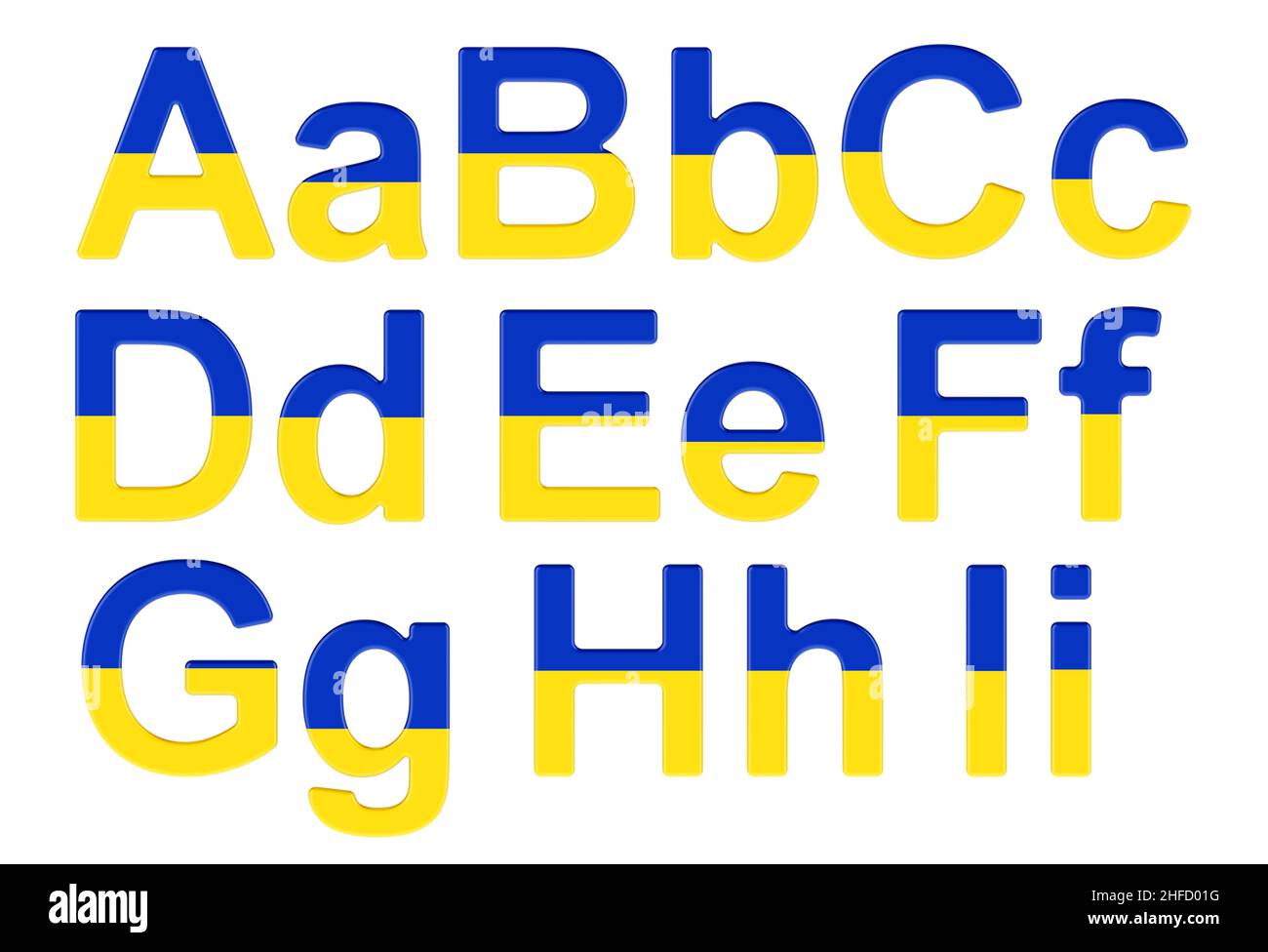 Letters with Ukrainian flag. A, B, C, D, E, F, G, H, I uppercase and ...
