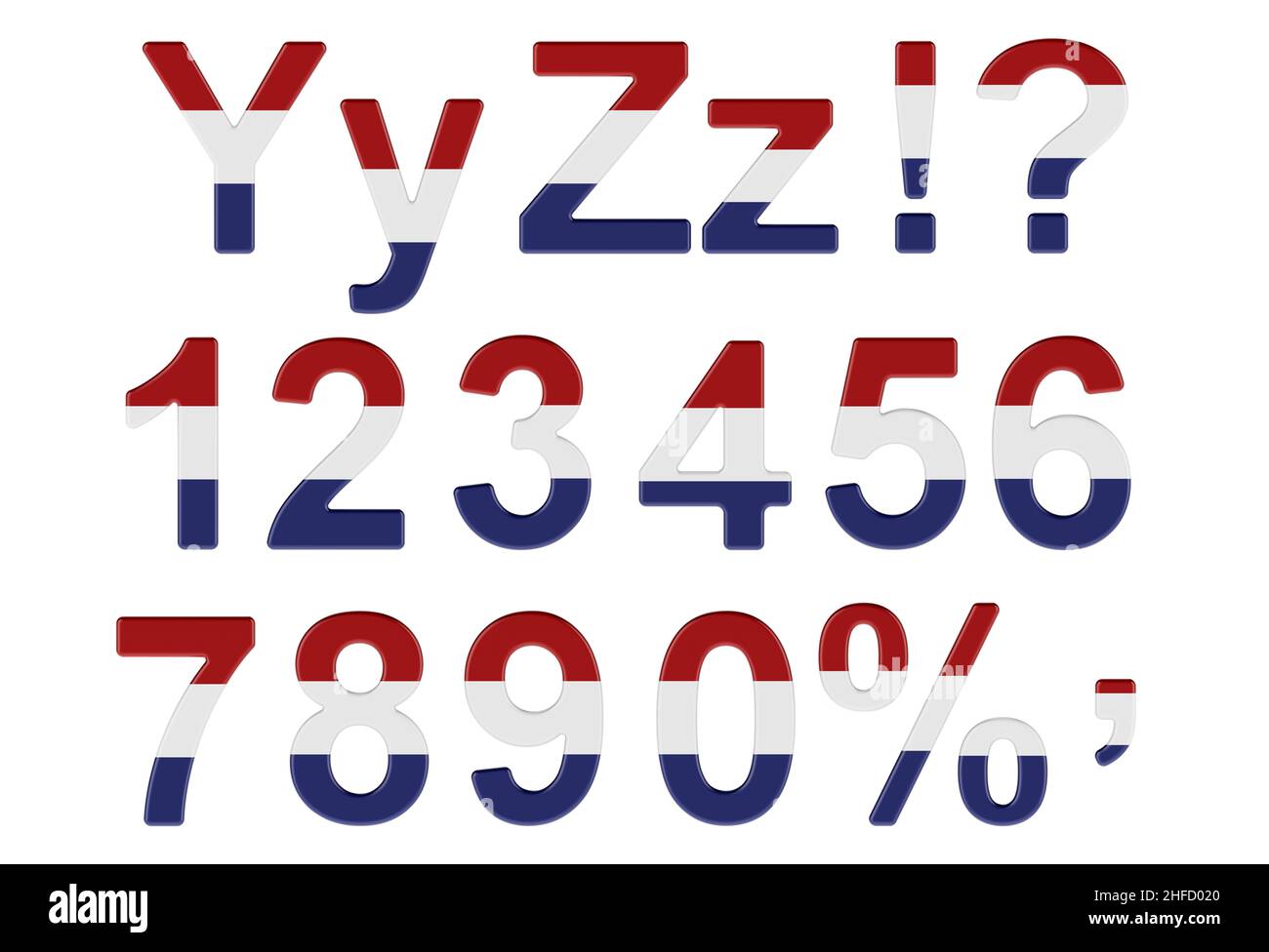Letters, numbers and punctuation marks with the Netherlands flag. Y, Z ...
