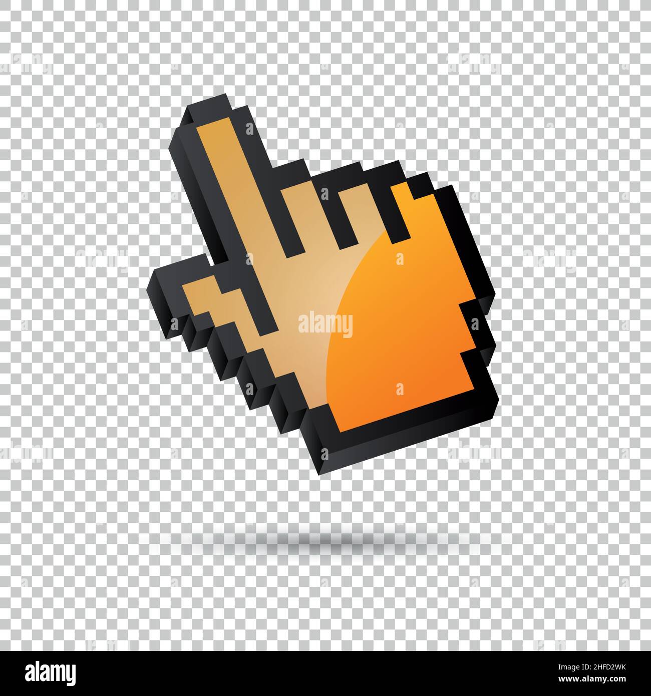 vector hand arrow 3d in orange color on checked transparent background ...