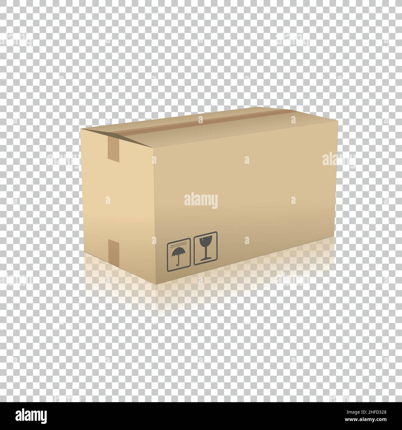 Brown carton delivery packaging box on checked transparent background ...