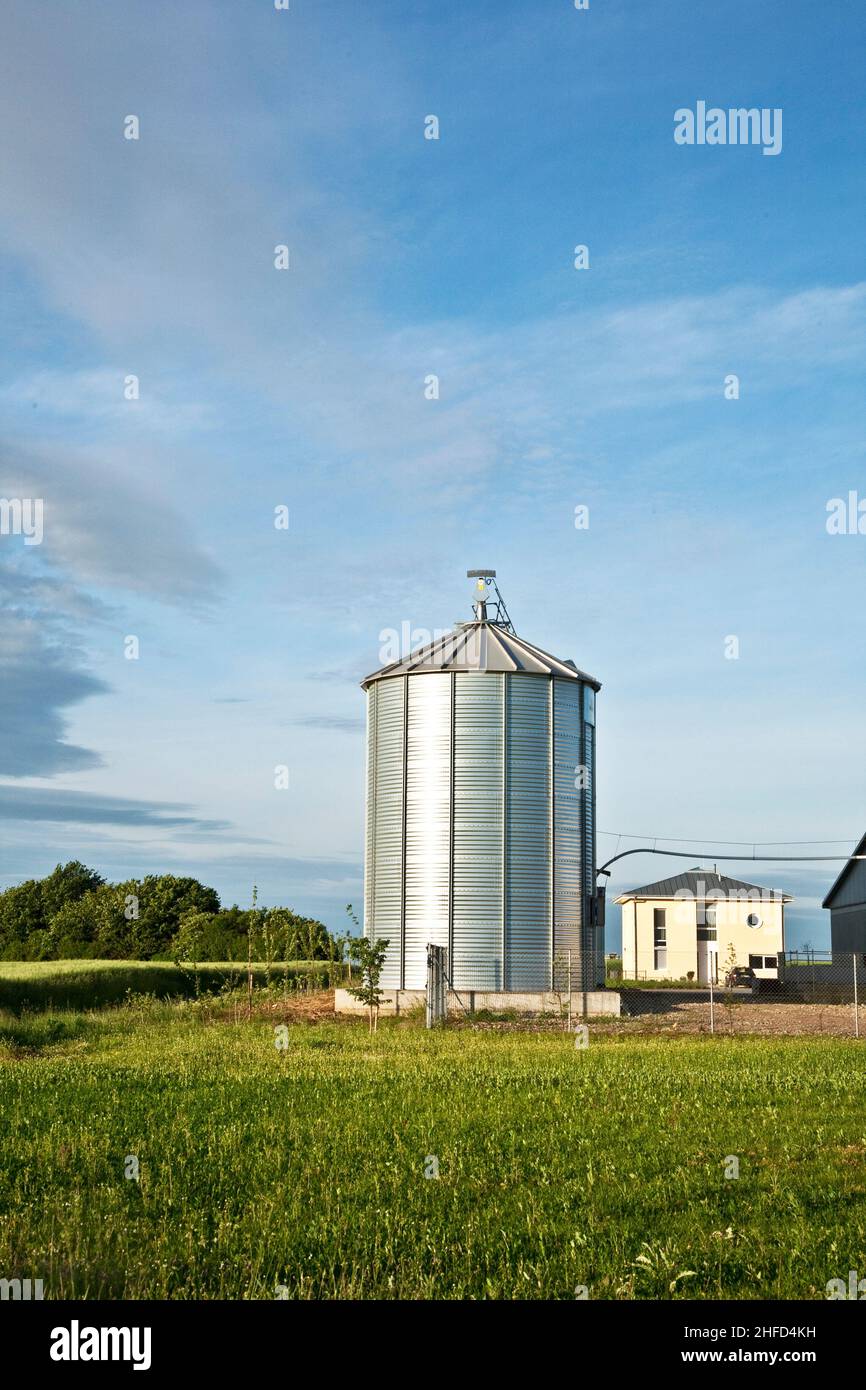 silos in beautiful landscape and acres Stock Photo - Alamy