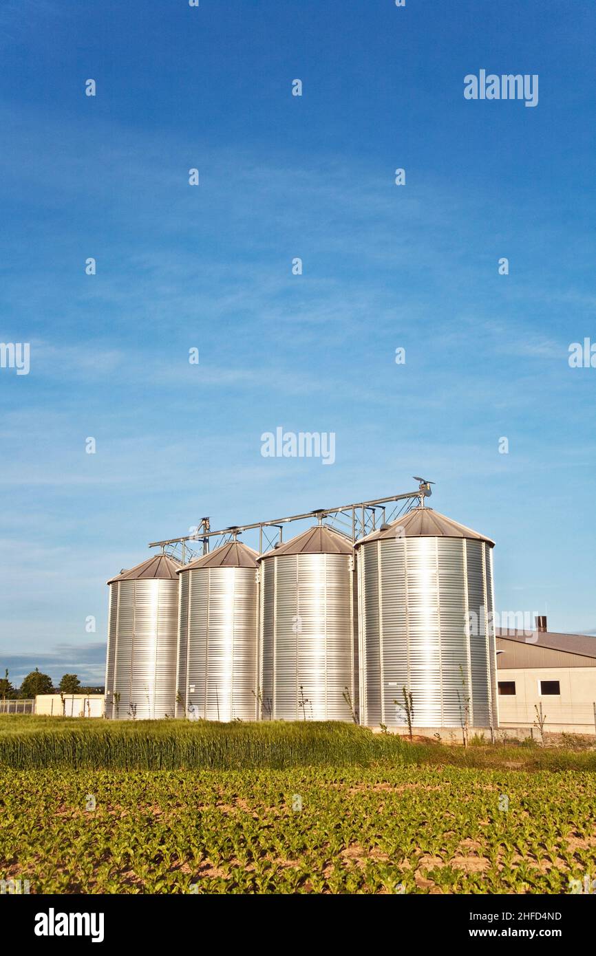 silos in beautiful landscape and acres Stock Photo - Alamy