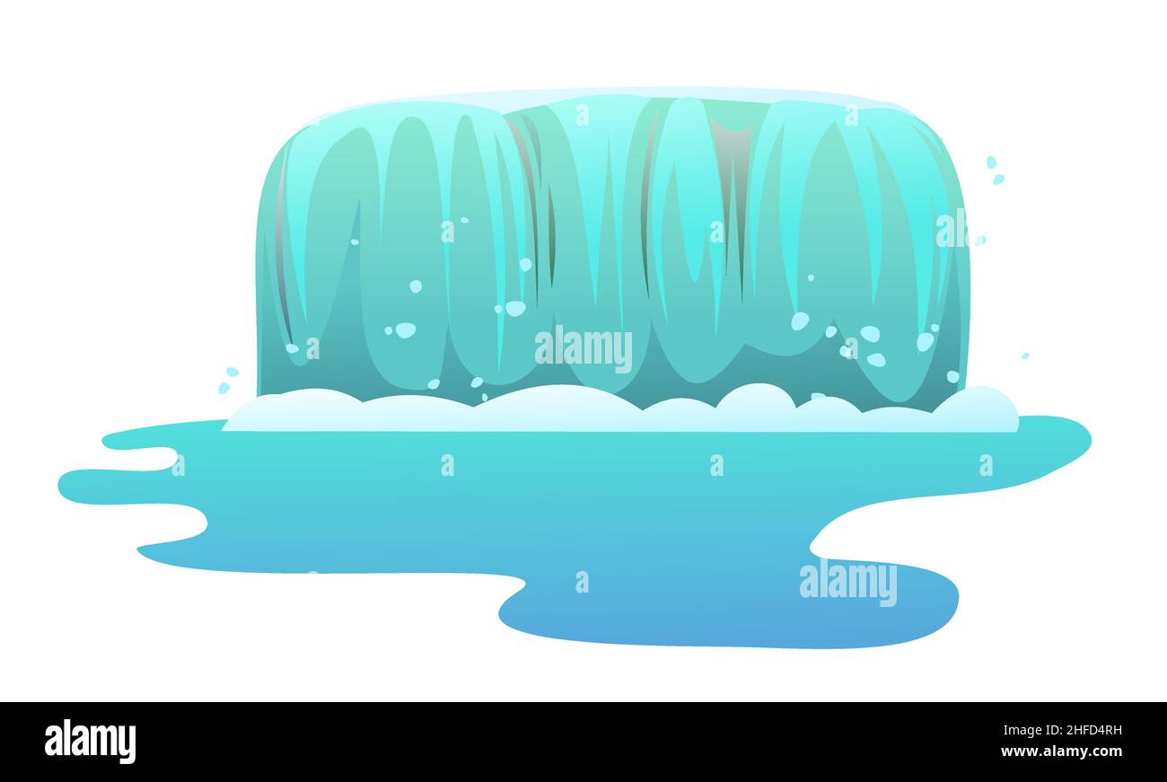 Streaming waterfall water. Wide cascade flow downward. Fast stream with splashes. Object ...