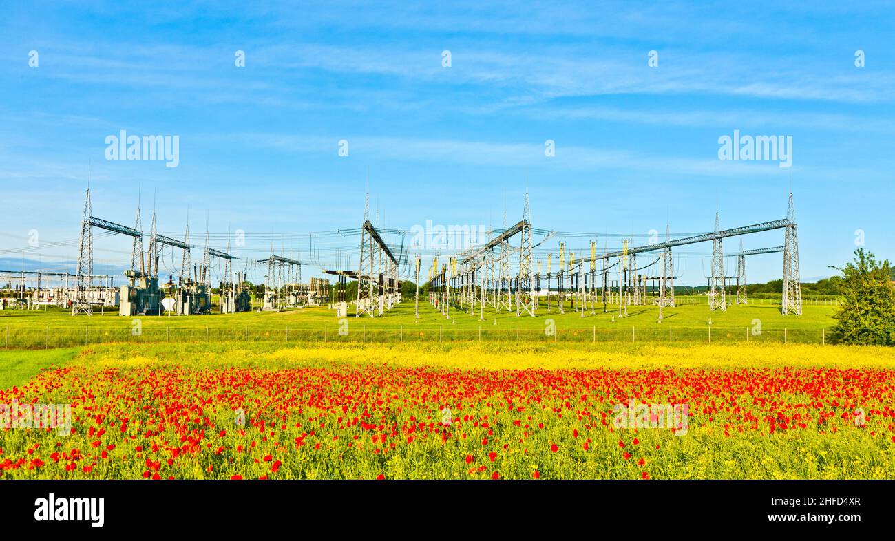 power plant and distribution station in beautiful landscape Stock Photo ...