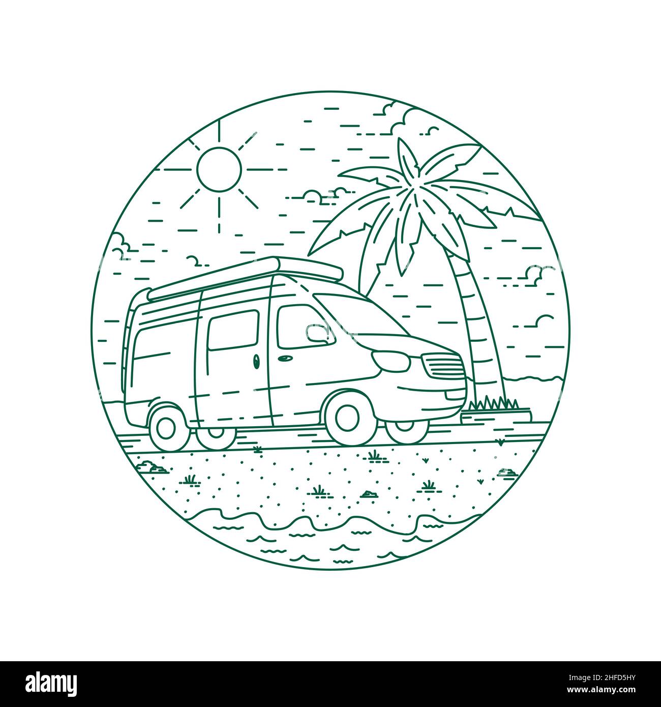 Camper van logo. Happy camper holiday beach design template. Vector and ...