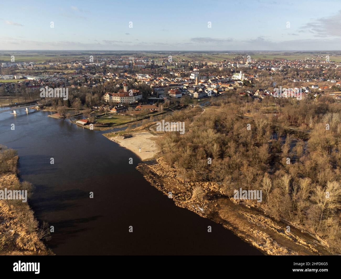 A small town by the river and tourist attractions photographed from a ...