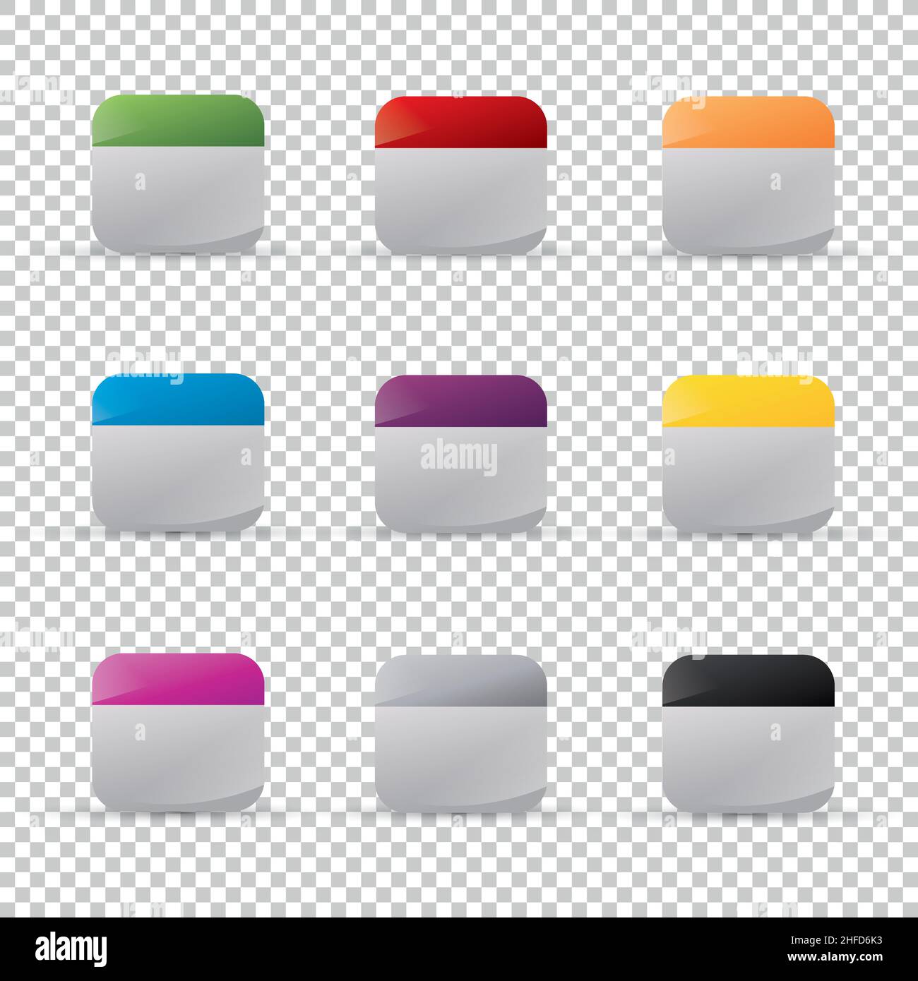 Flat Glossy calendar Icon set on checked transparent background. Vector ...