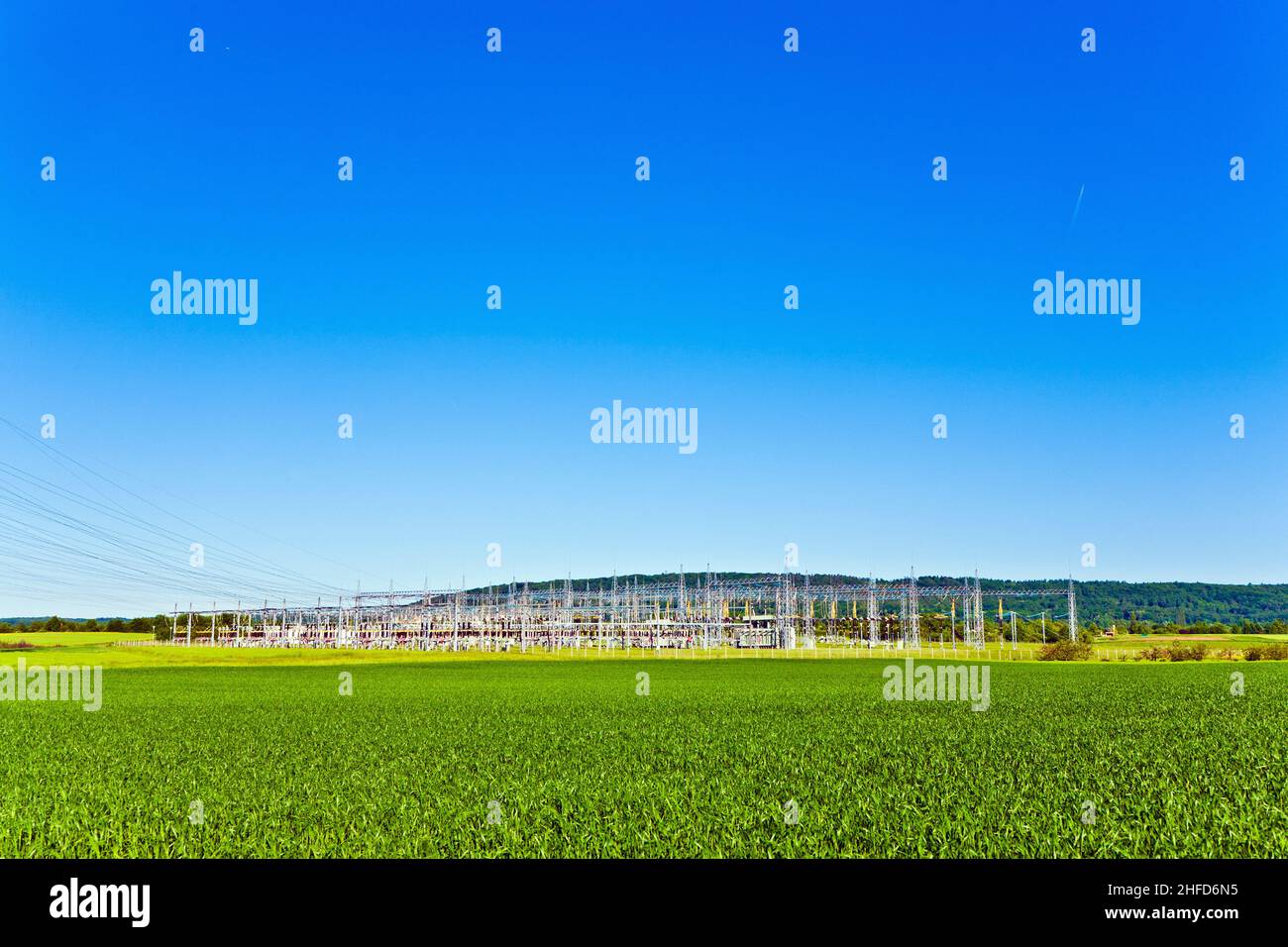 electric transformer station in beautiful landscape Stock Photo - Alamy