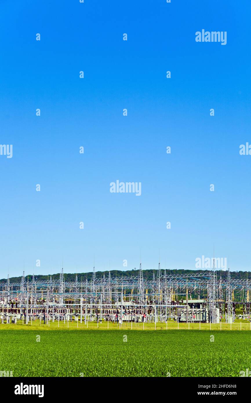 electric transformer station in beautiful landscape Stock Photo - Alamy