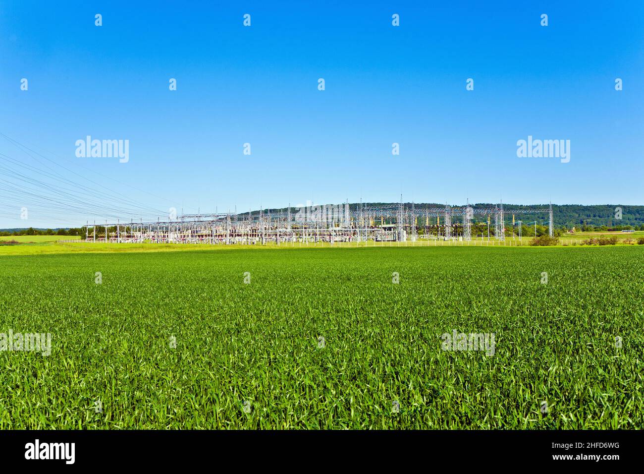 electric transformer station in beautiful landscape Stock Photo - Alamy