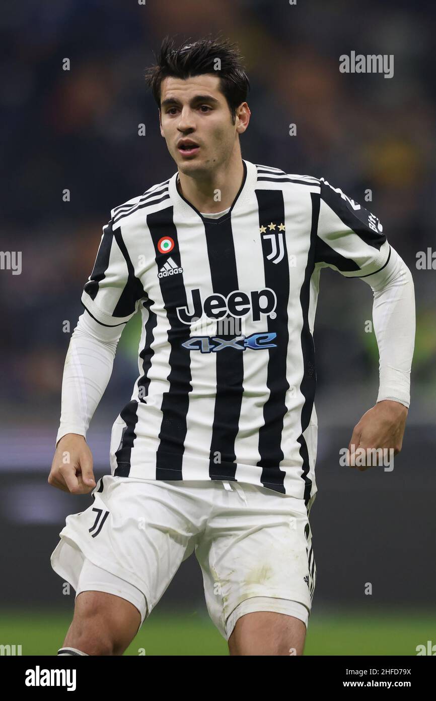 Milan, Italy, 12th January 2022. Alvaro Morata of Juventus during the Supercoppa Frecciarossa ...