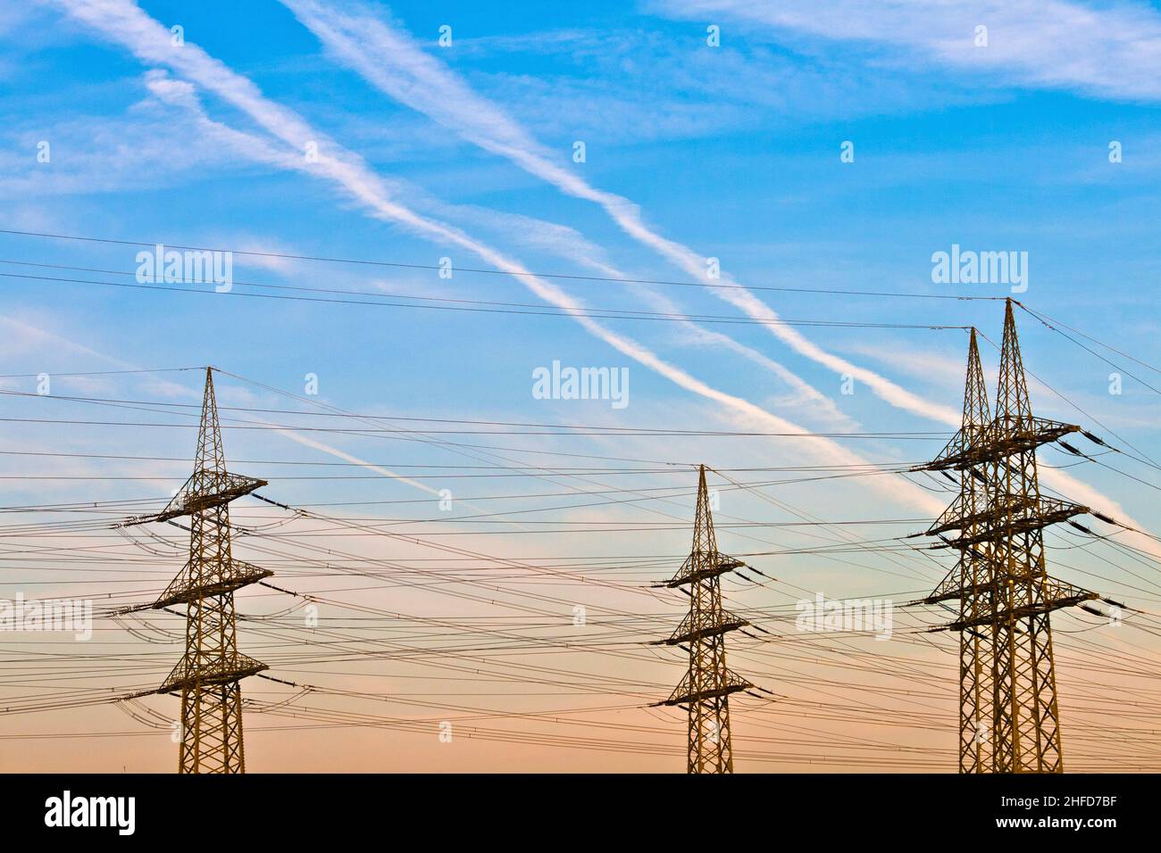electrical tower in landscape with blue sky in sunrise Stock Photo - Alamy