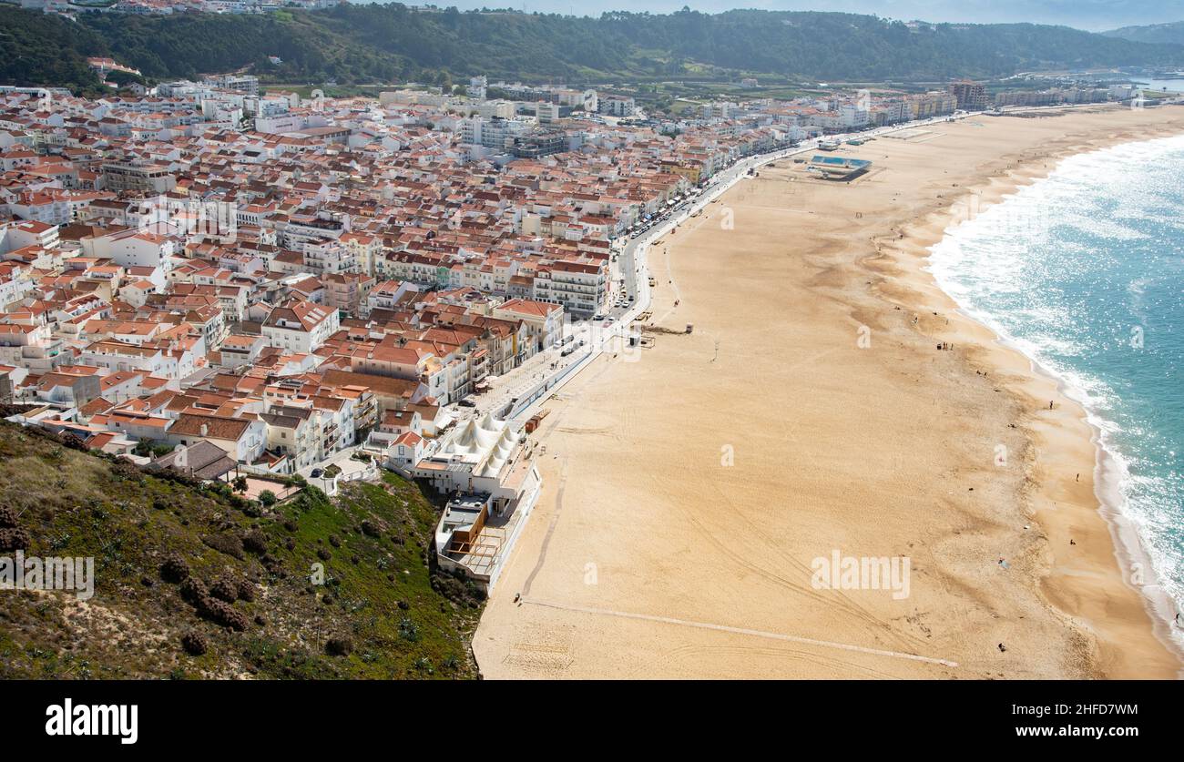 Cityscape of nazare town seaside resort silver coast in the Atlantic ...