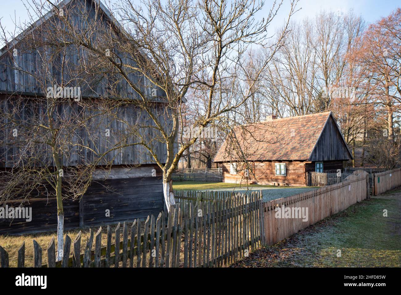 Old wooden and masonry buildings. Traditional old polish countryside ...