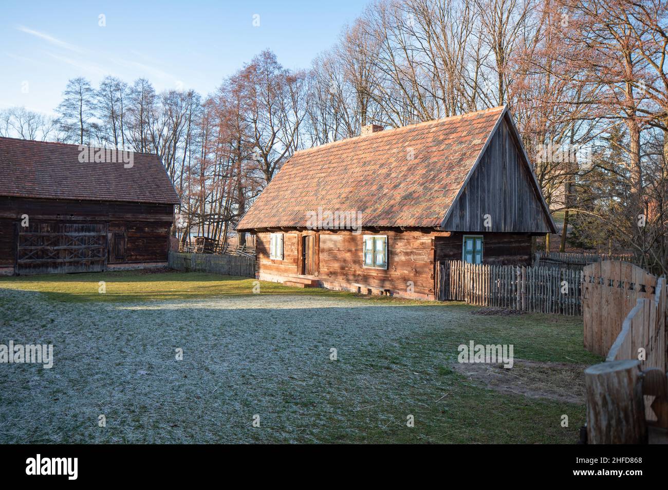 Old wooden and masonry buildings. Traditional old polish countryside ...