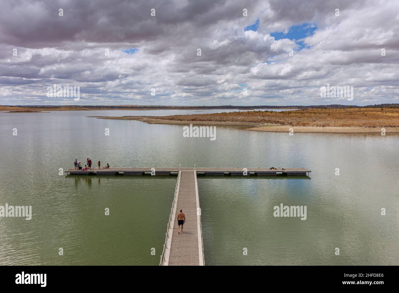View of Alqueva Dam artificial Lake at aldeia da luz river beach ...