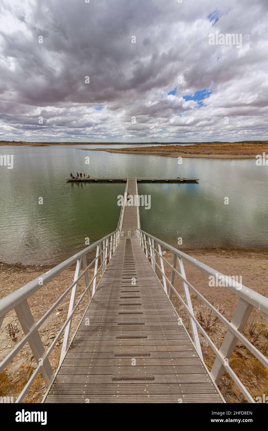 View of Alqueva Dam artificial Lake at aldeia da luz river beach ...