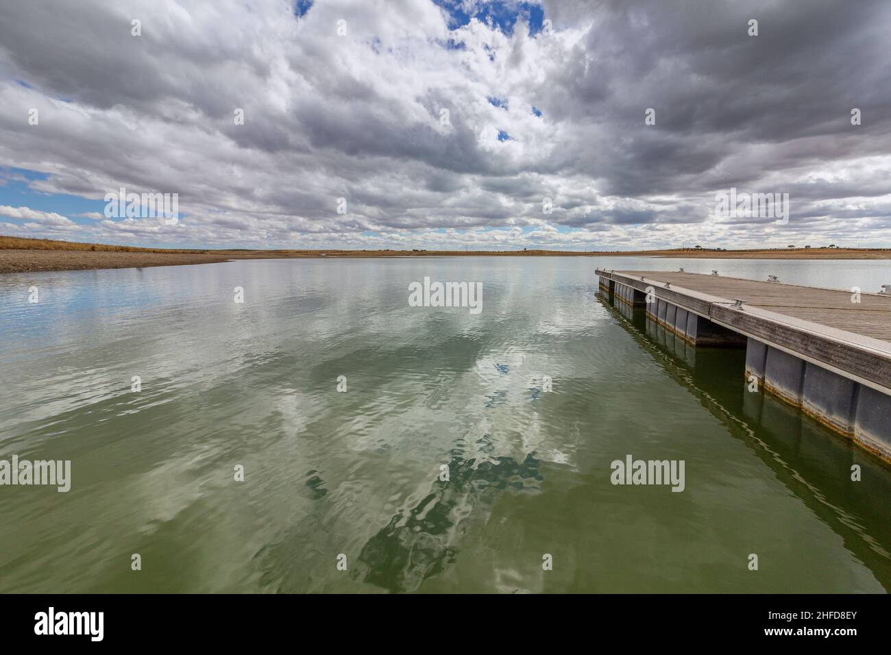 View of Alqueva Dam artificial Lake at aldeia da luz river beach ...