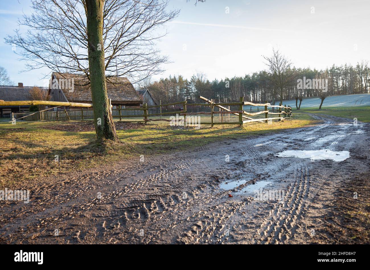 Old wooden and masonry buildings. Traditional old polish countryside ...