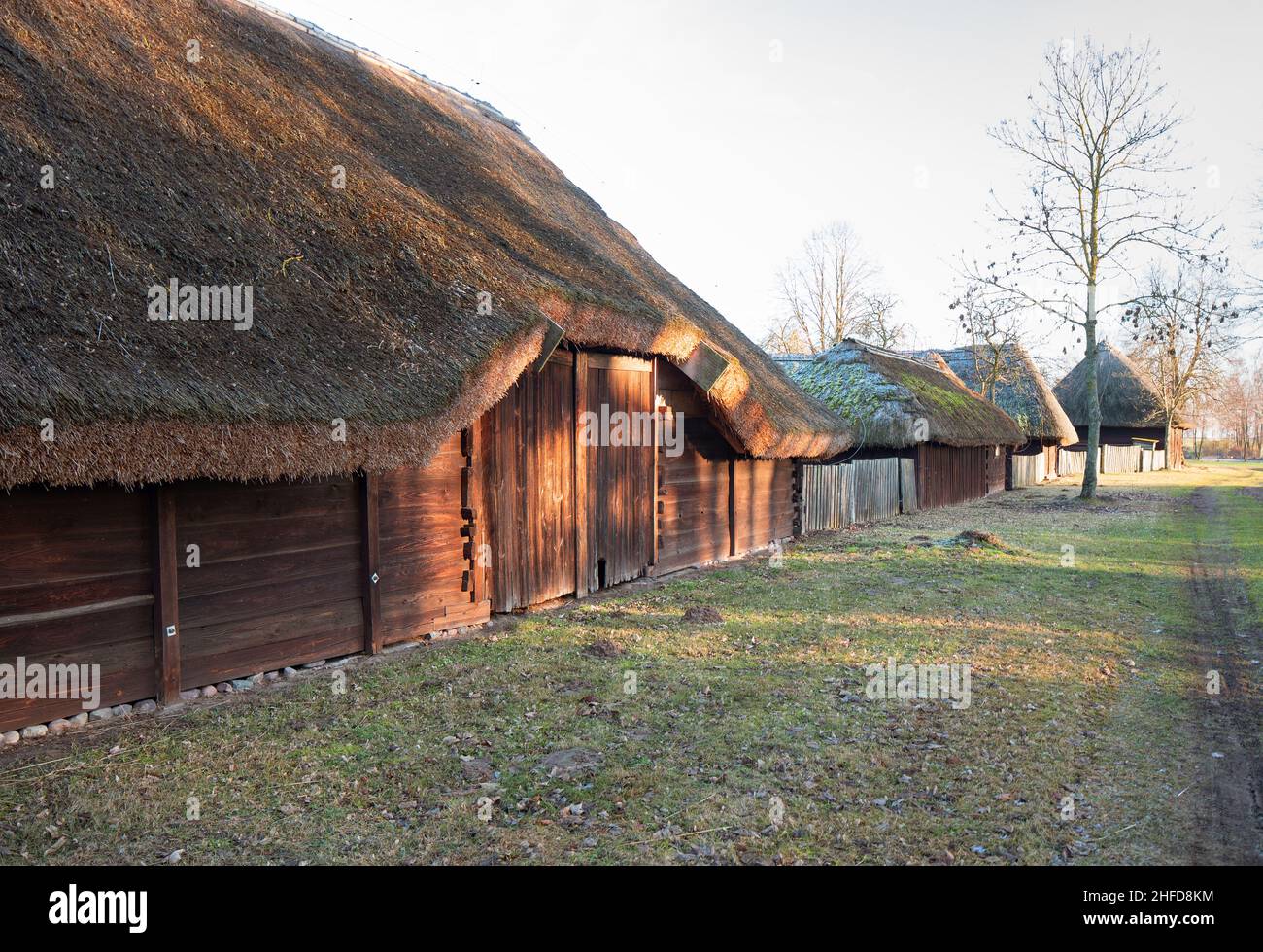 Old wooden and masonry buildings. Traditional old polish countryside ...