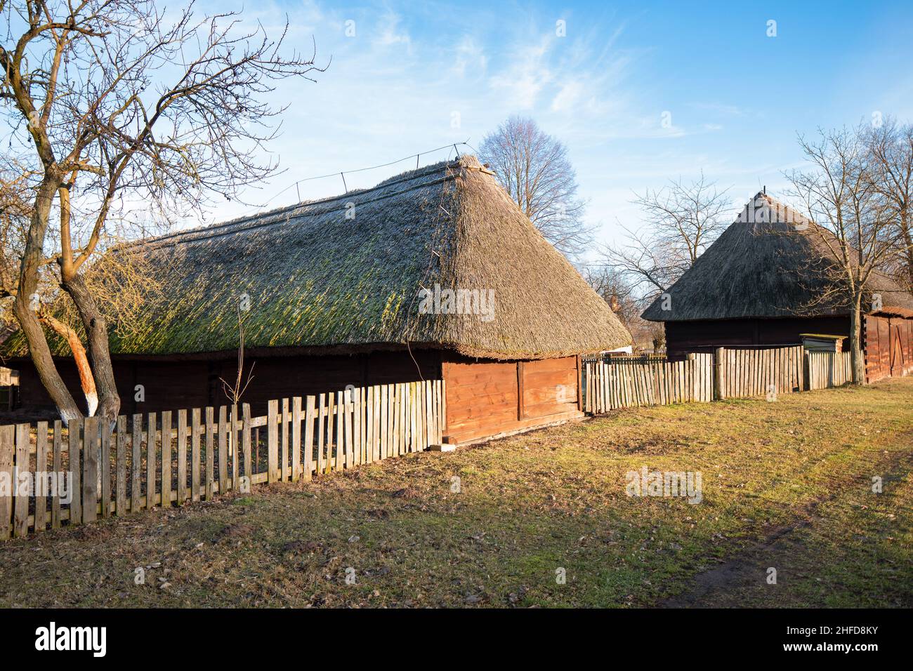 Old wooden and masonry buildings. Traditional old polish countryside ...