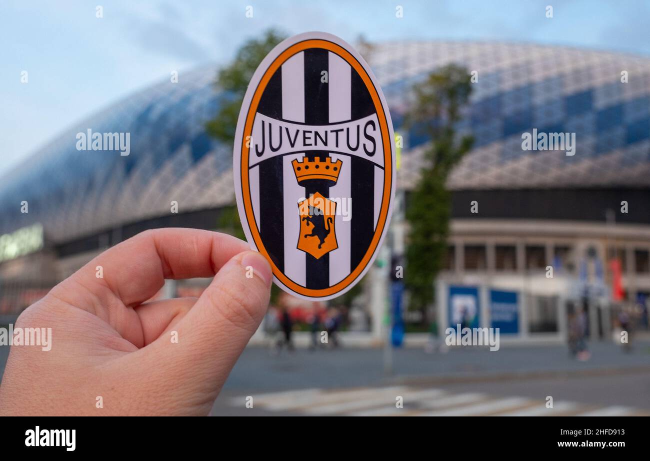 August 30, 2021, Turin, Italy. The emblem of the football club Juventus ...