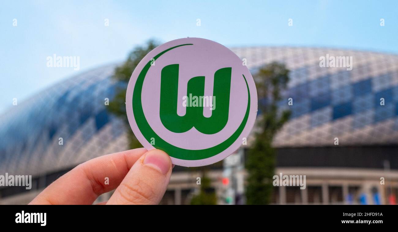 September 12, 2021, Wolfsburg. The emblem of the football club VfL ...