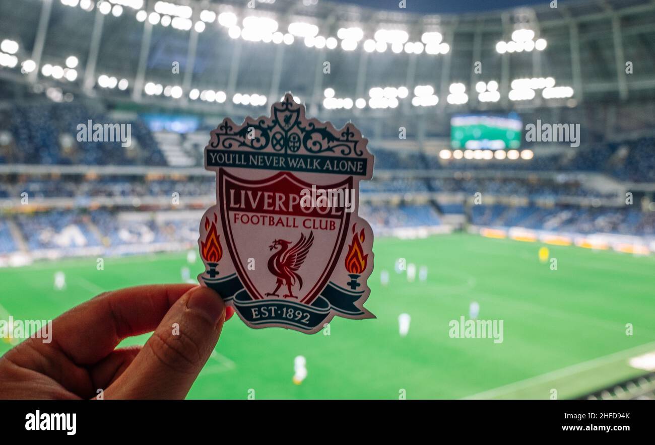 September 12, 2021, Liverpool, UK. Liverpool F.C. Football Club emblem ...