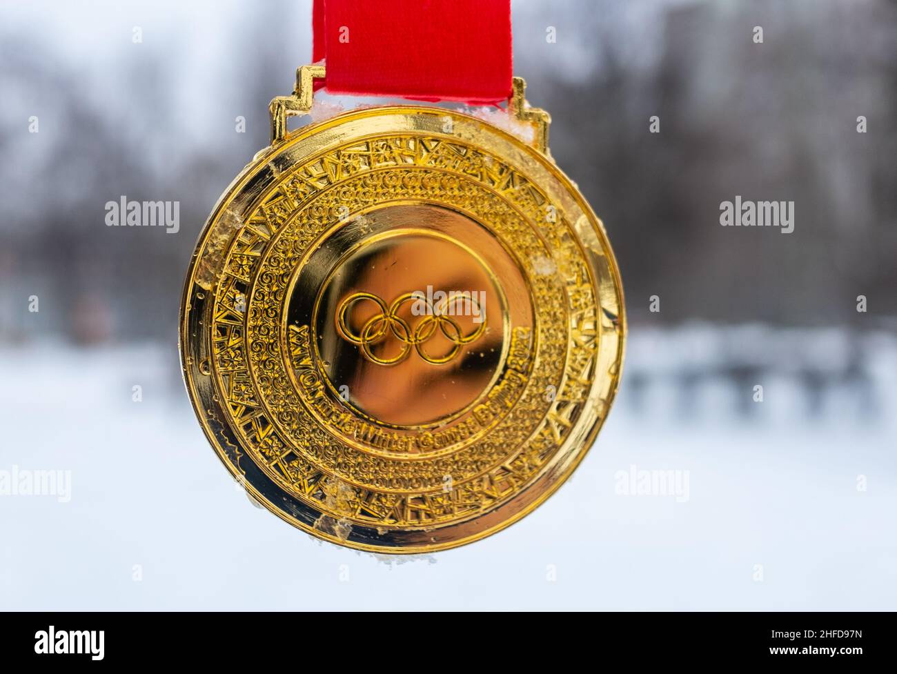 January 4, 2022, Beijing, China. Gold medal of the XXIV Olympic Winter ...