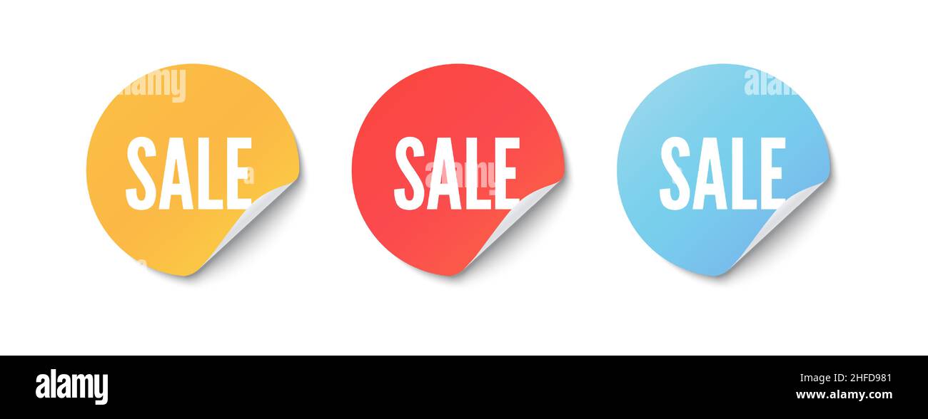 Paper round sticker set with peeling corner and shadow and text SALE ...