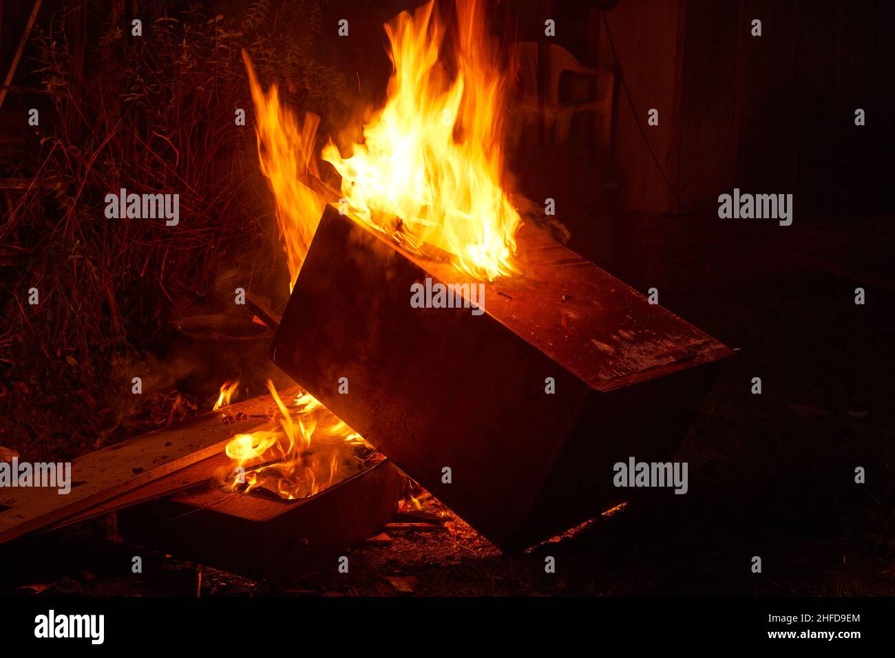 Old furniture on a bonfire Stock Photo - Alamy