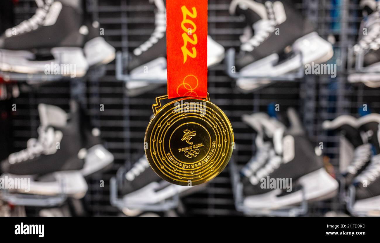 January 6, 2022, Beijing, China. Gold medal of the XXIV Winter Olympic ...