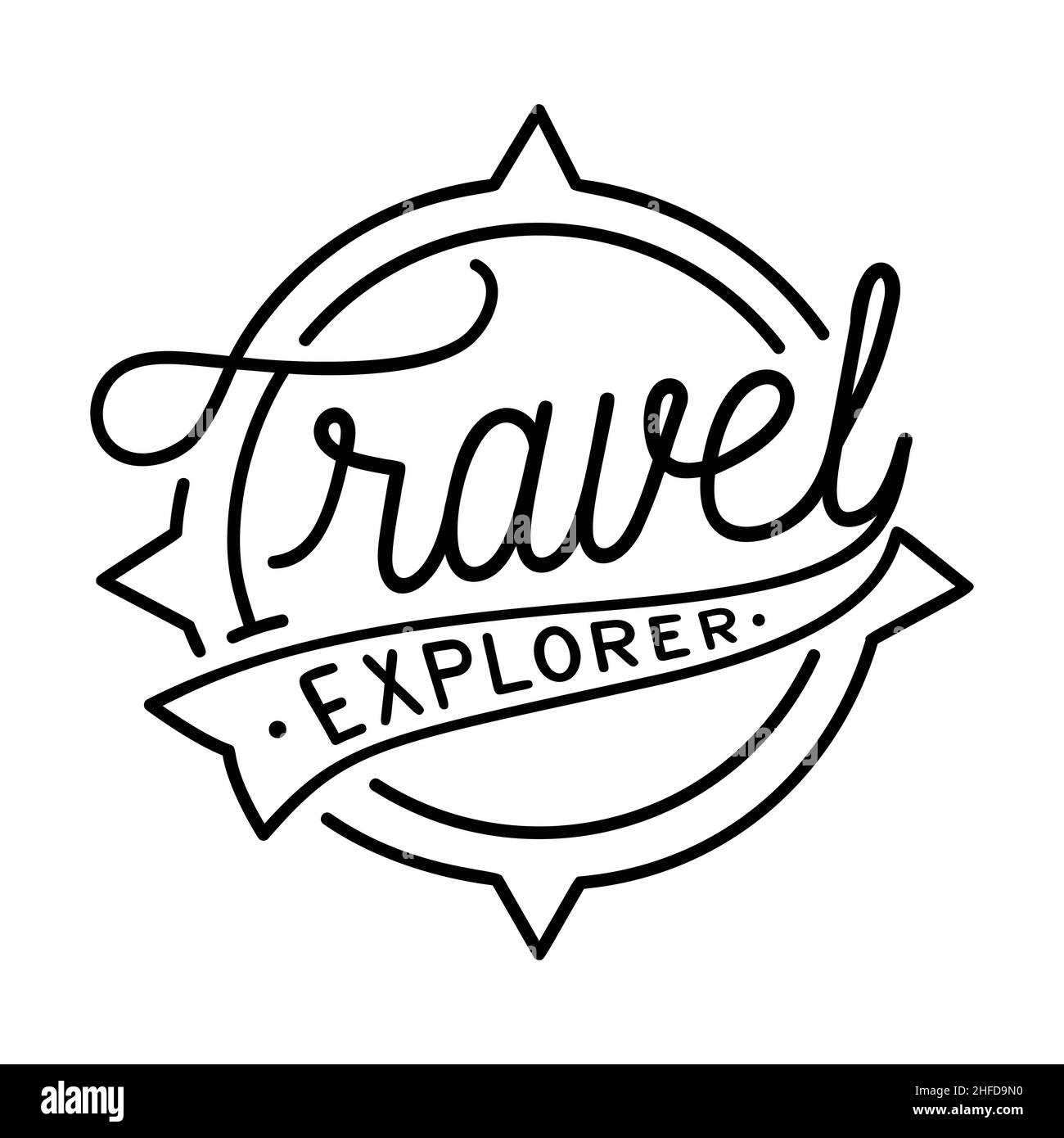 Travel Explorer Hand Lettering Design Template. Vector and Illustration ...