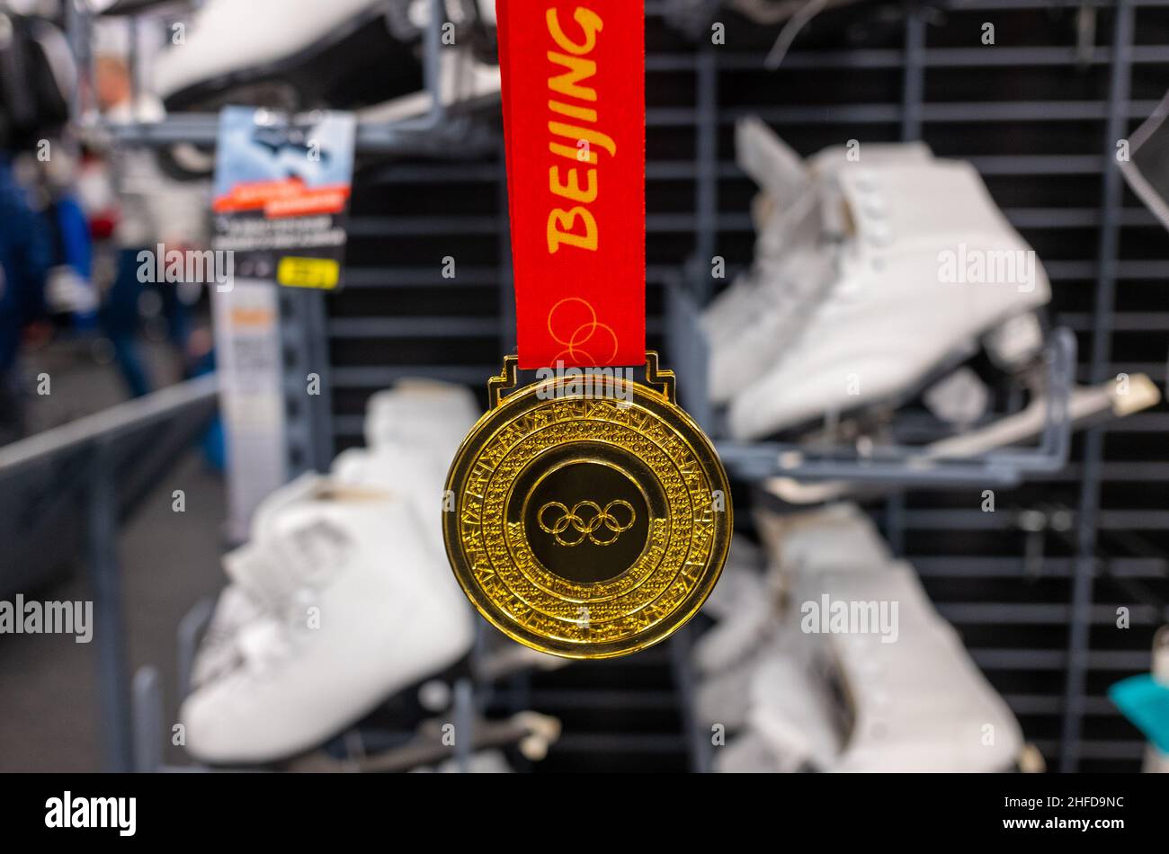 January 6, 2022, Beijing, China. Gold medal of the XXIV Winter Olympic ...