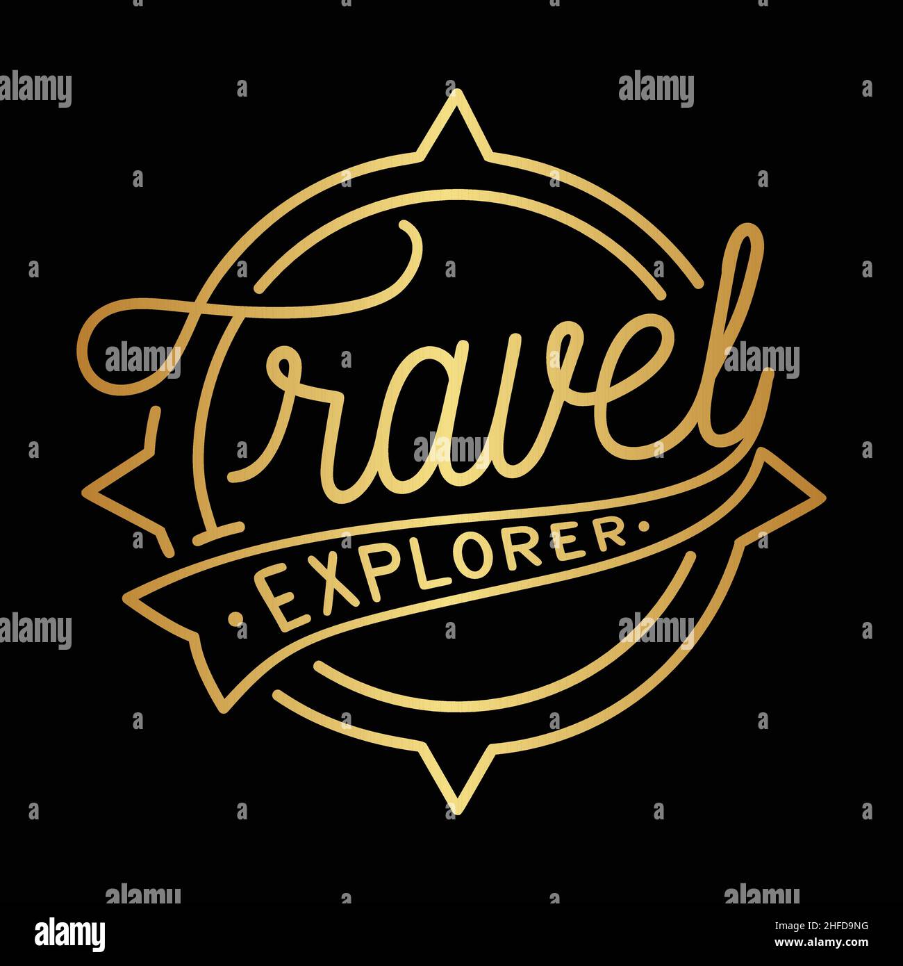 Travel Explorer Hand Lettering Design Template. Vector and Illustration ...