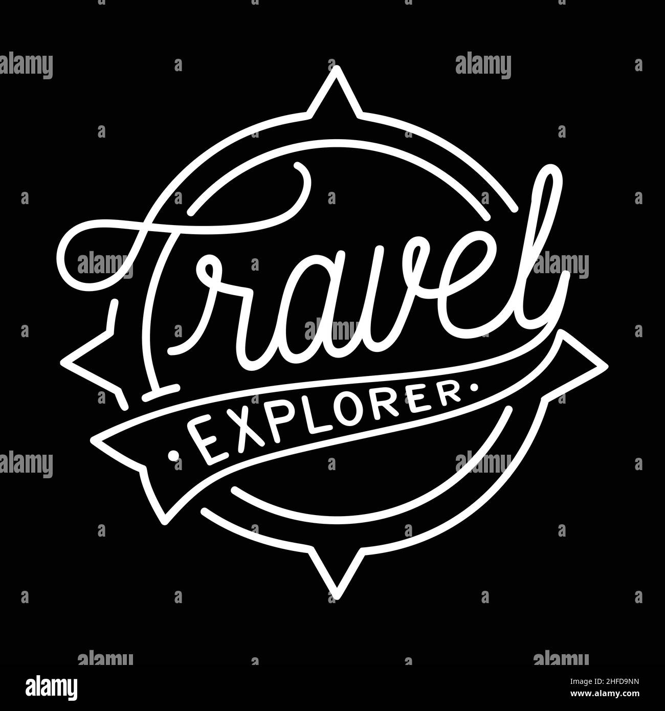 Travel Explorer Hand Lettering Design Template. Vector and Illustration ...