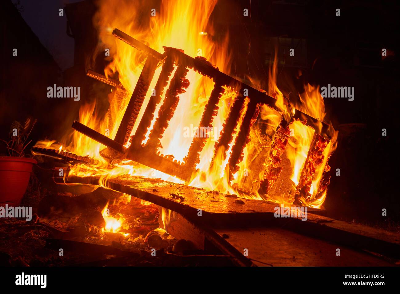 Old furniture on a bonfire Stock Photo - Alamy