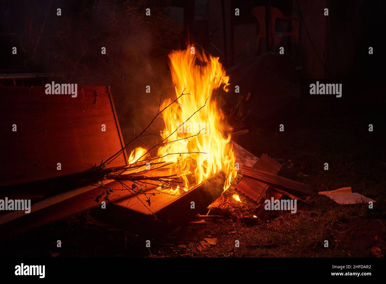 Old furniture on a bonfire Stock Photo - Alamy