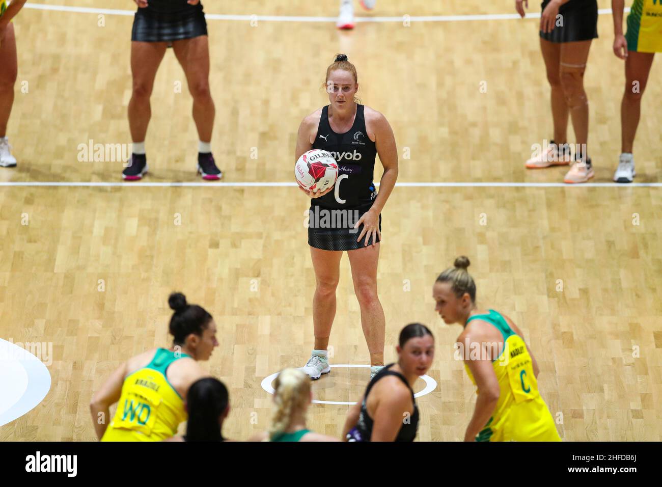 New Zealand's Samantha Winders in action during the Netball Quad Series ...