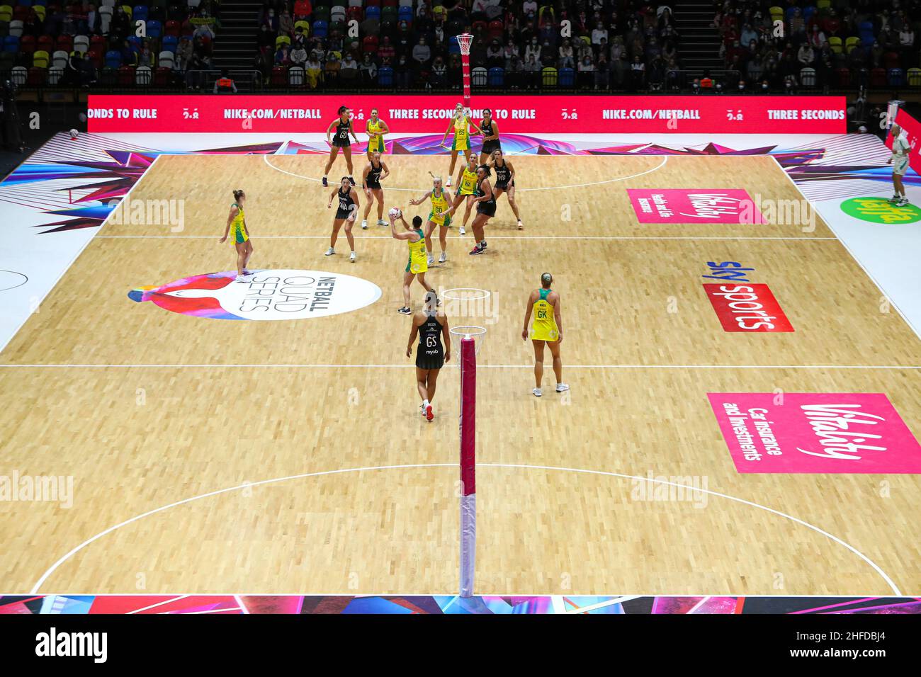 General view of the action during the Netball Quad Series match at the ...
