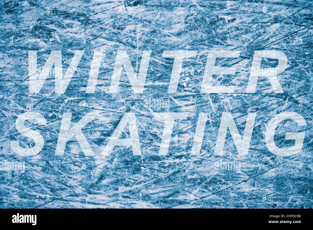 Blue tone ice texture. Skate marks on the ice. Winter outdoor skating ...