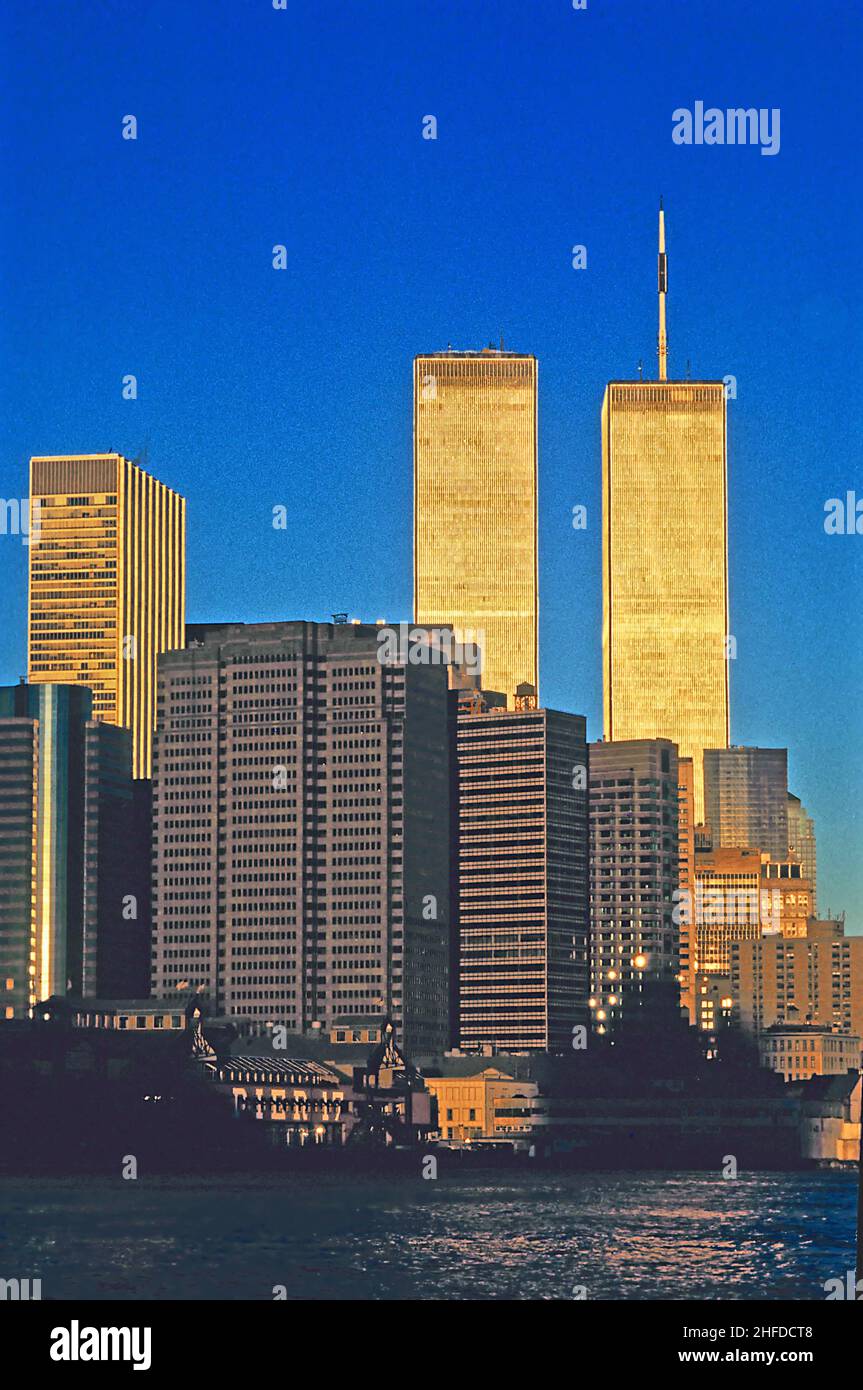 twin towers in New York in sunset Stock Photo - Alamy